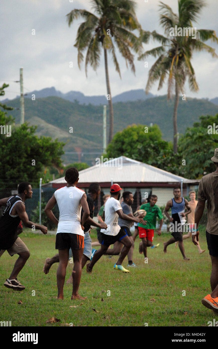 Fijian men playing rugby, Rakiraki playing field, Fiji Stock Photo - Alamy