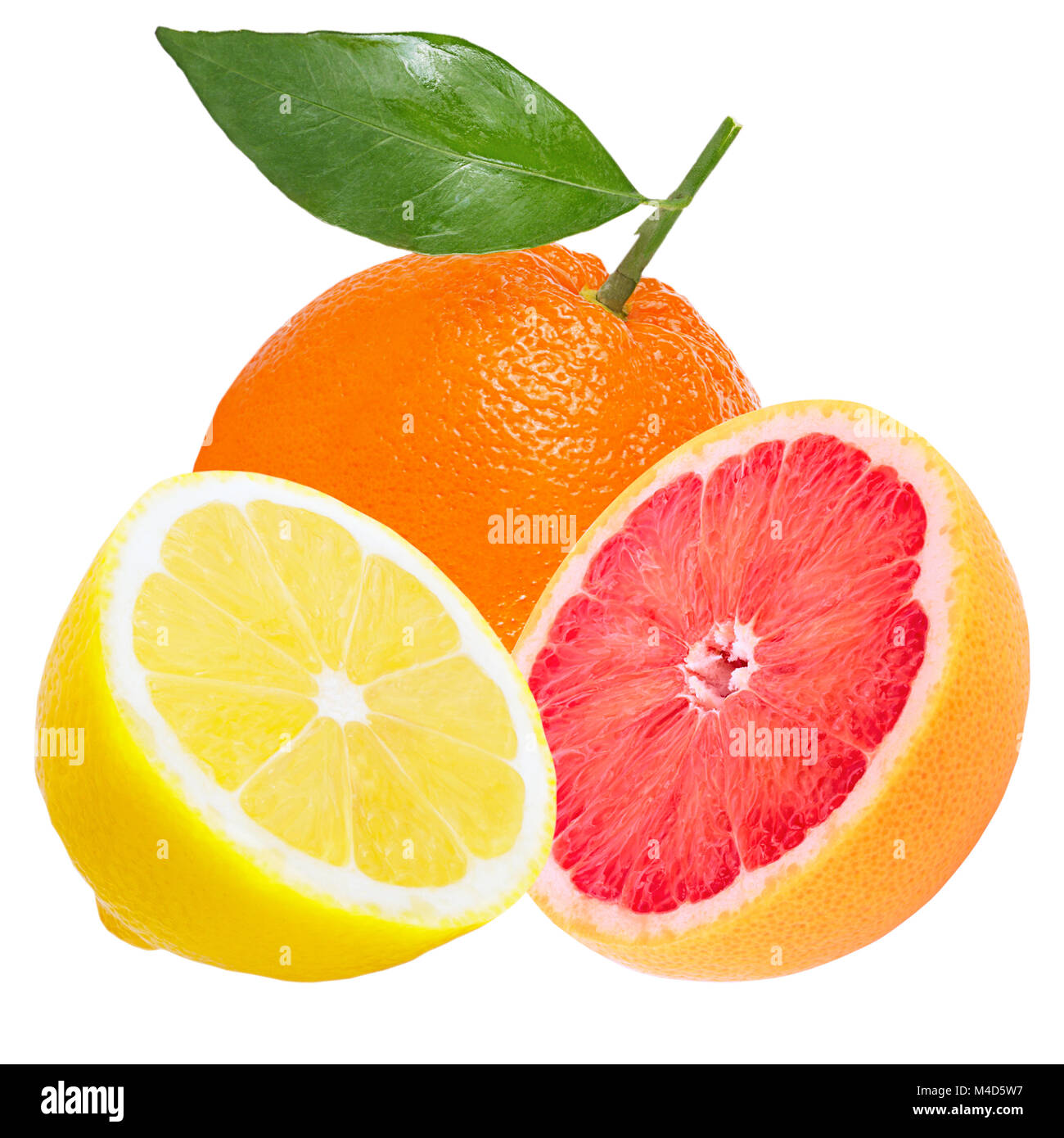 Isolated various fruits. Whole fresh fruits ( orange, lemon and ...