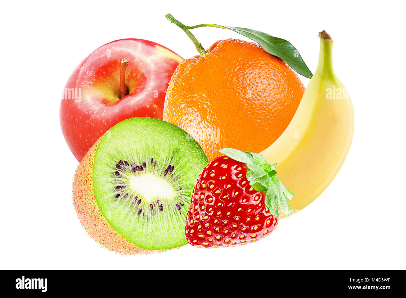 Isolated various fruits. Whole fresh fruits ( banana, orange, apple ...