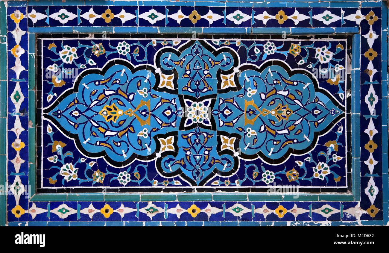 Old Eastern mosaic on the wall, Uzbekistan Stock Photo - Alamy