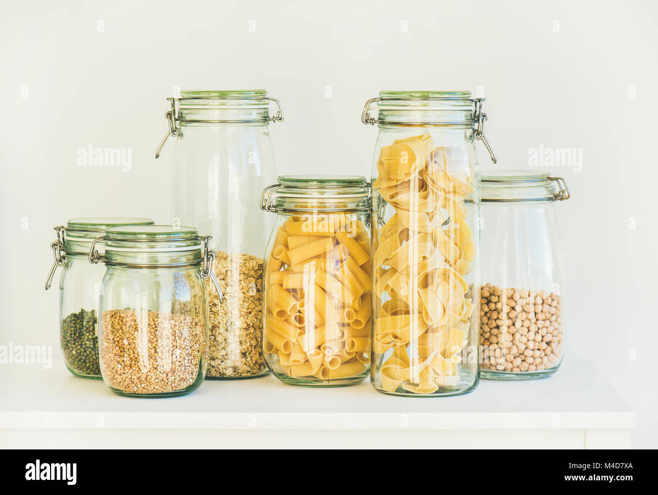 Uncooked cereals, grains, beans and pasta for healthy cooking Stock ...
