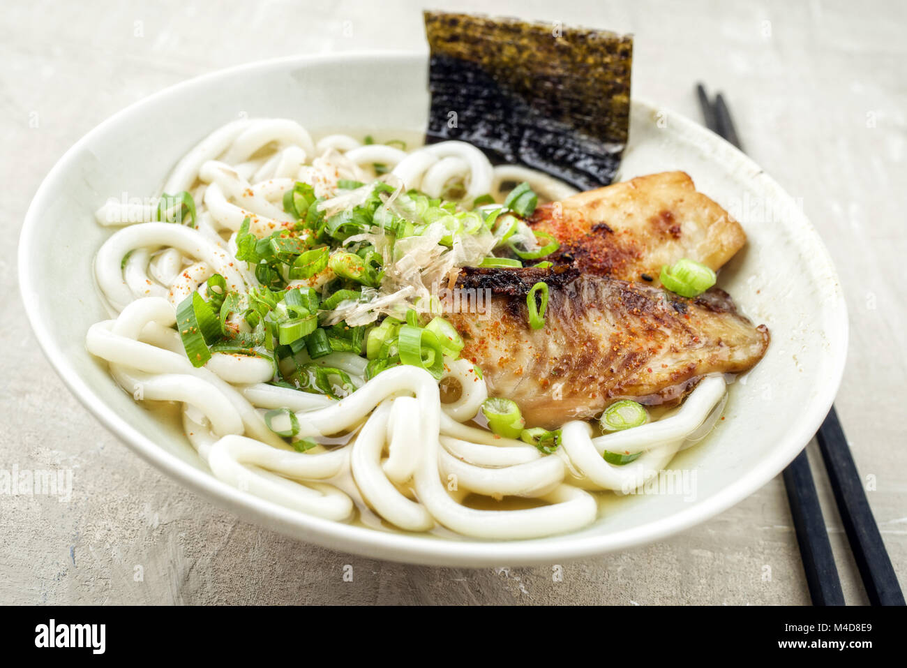 Udon Fish Soup on Bowl Stock Photo - Alamy