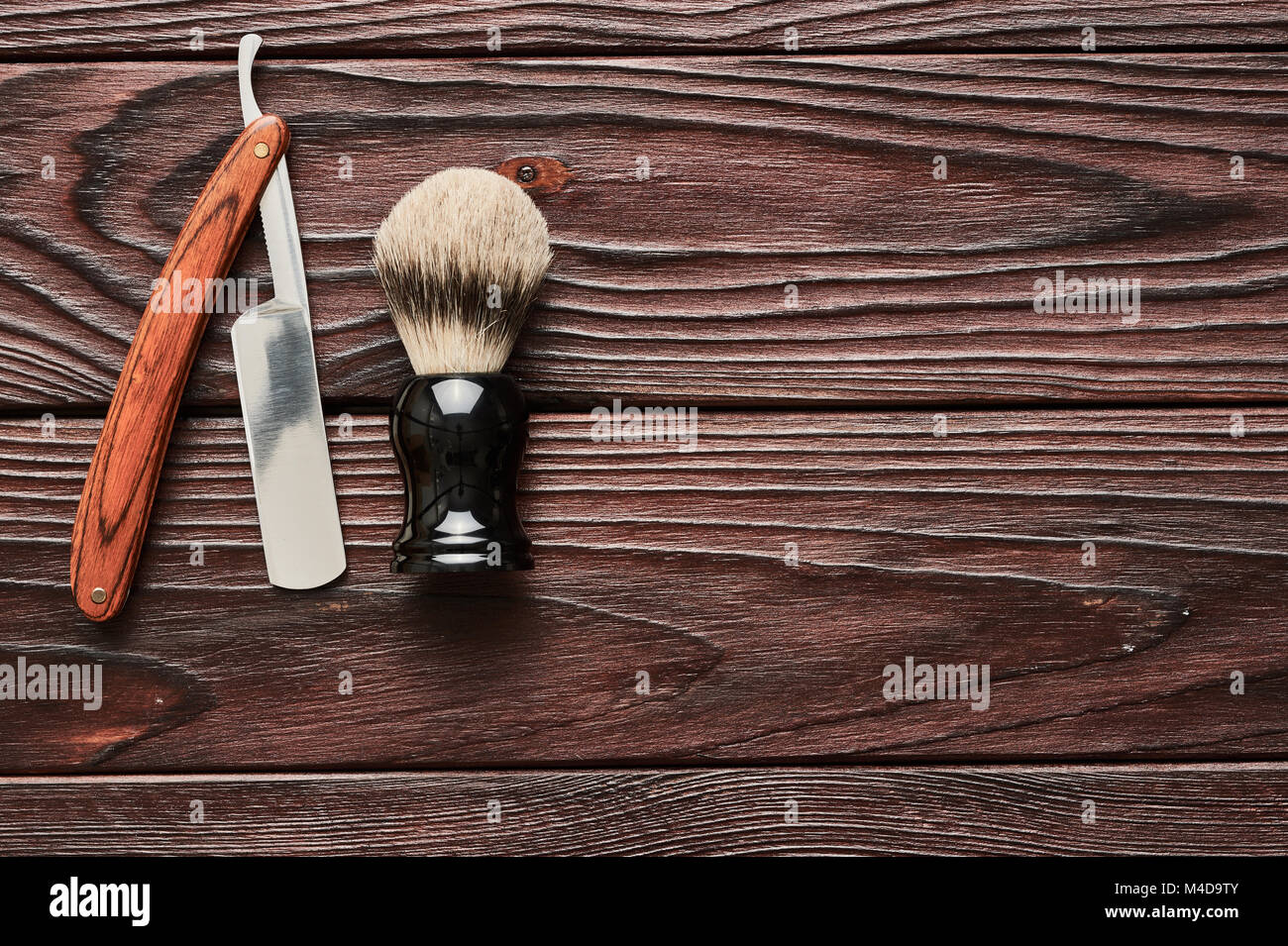 Vintage barber shop tools on wooden background Stock Photo - Alamy