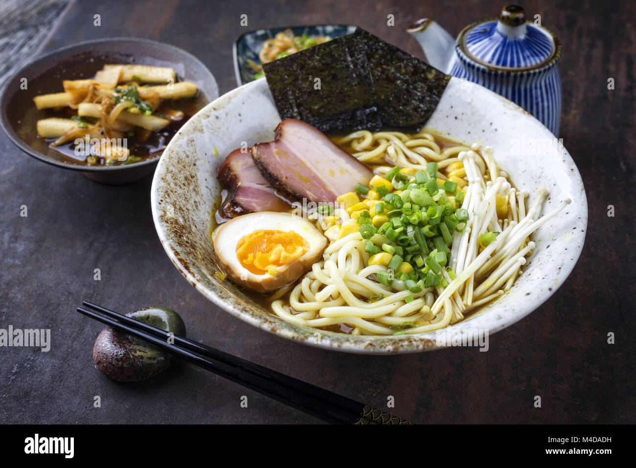 Ramen Yakibuta with Enoki and Egg Stock Photo - Alamy