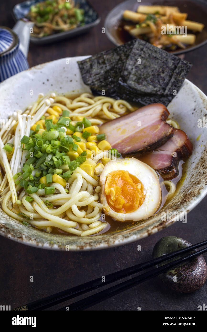 Ramen Yakibuta with Enoki and Egg Stock Photo - Alamy