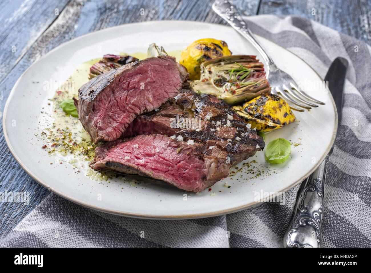 Barbecue Point Steak with Artichoke Hearts and Pattypan Squashed Stock ...