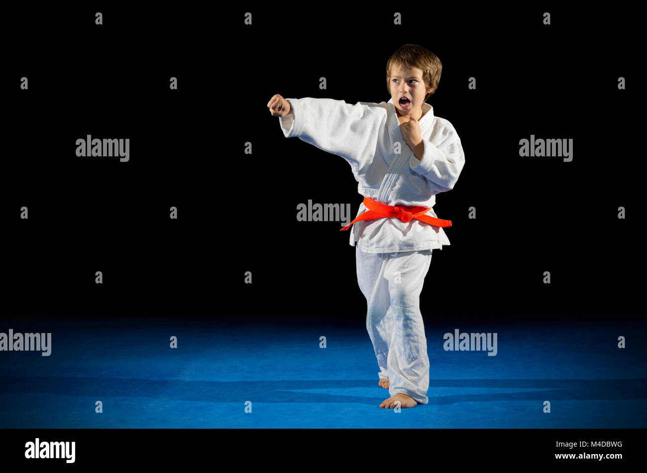 Little boy martial arts fighter isolated Stock Photo - Alamy