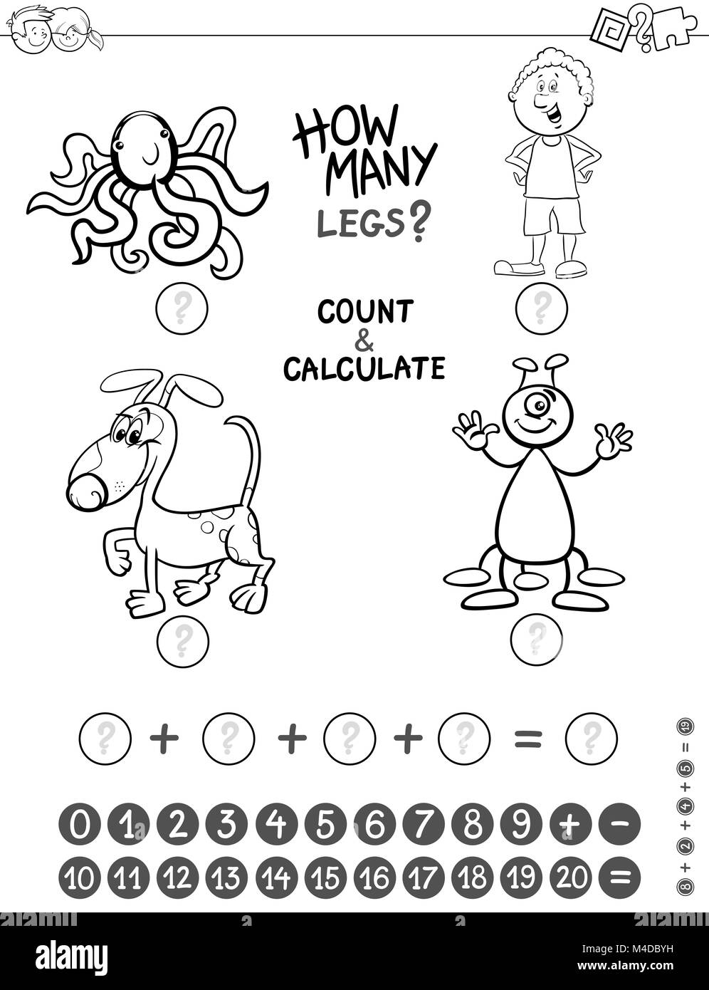 addition game coloring page Stock Photo - Alamy