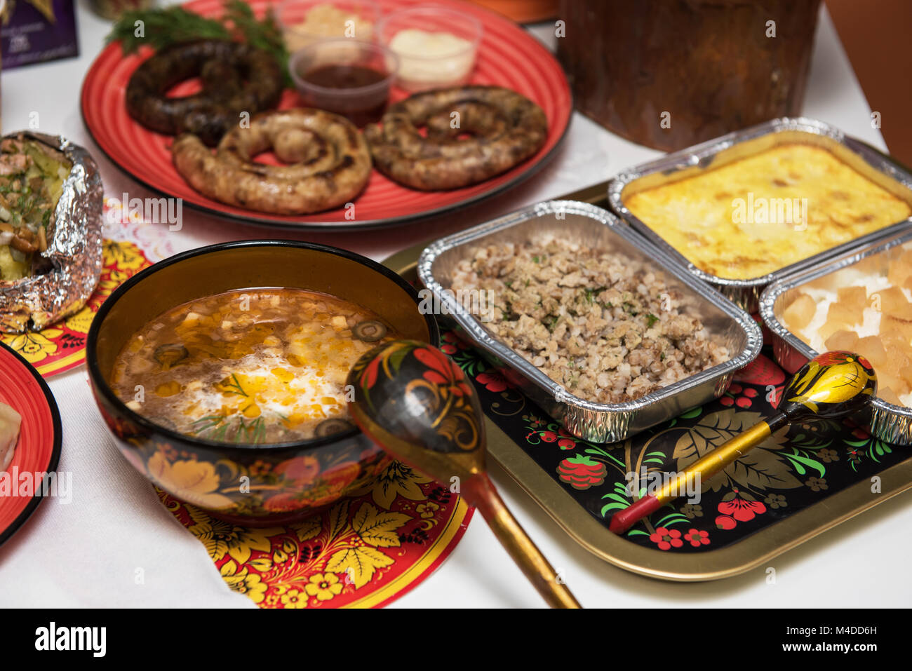 Russian table with food Stock Photo - Alamy