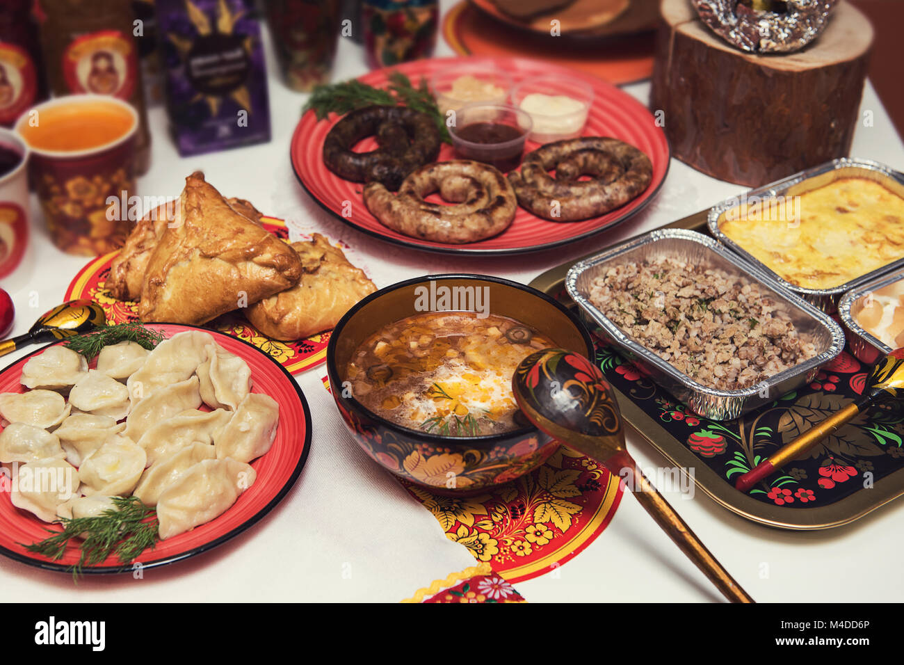 Russian table with food Stock Photo - Alamy