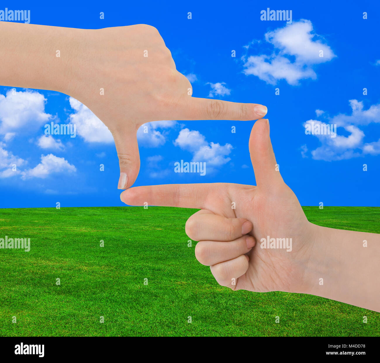 Frame made of hands and nature landscape Stock Photo - Alamy