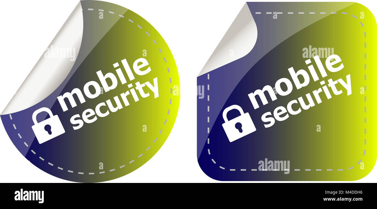 mobile security stickers label tag set isolated on white Stock Photo ...