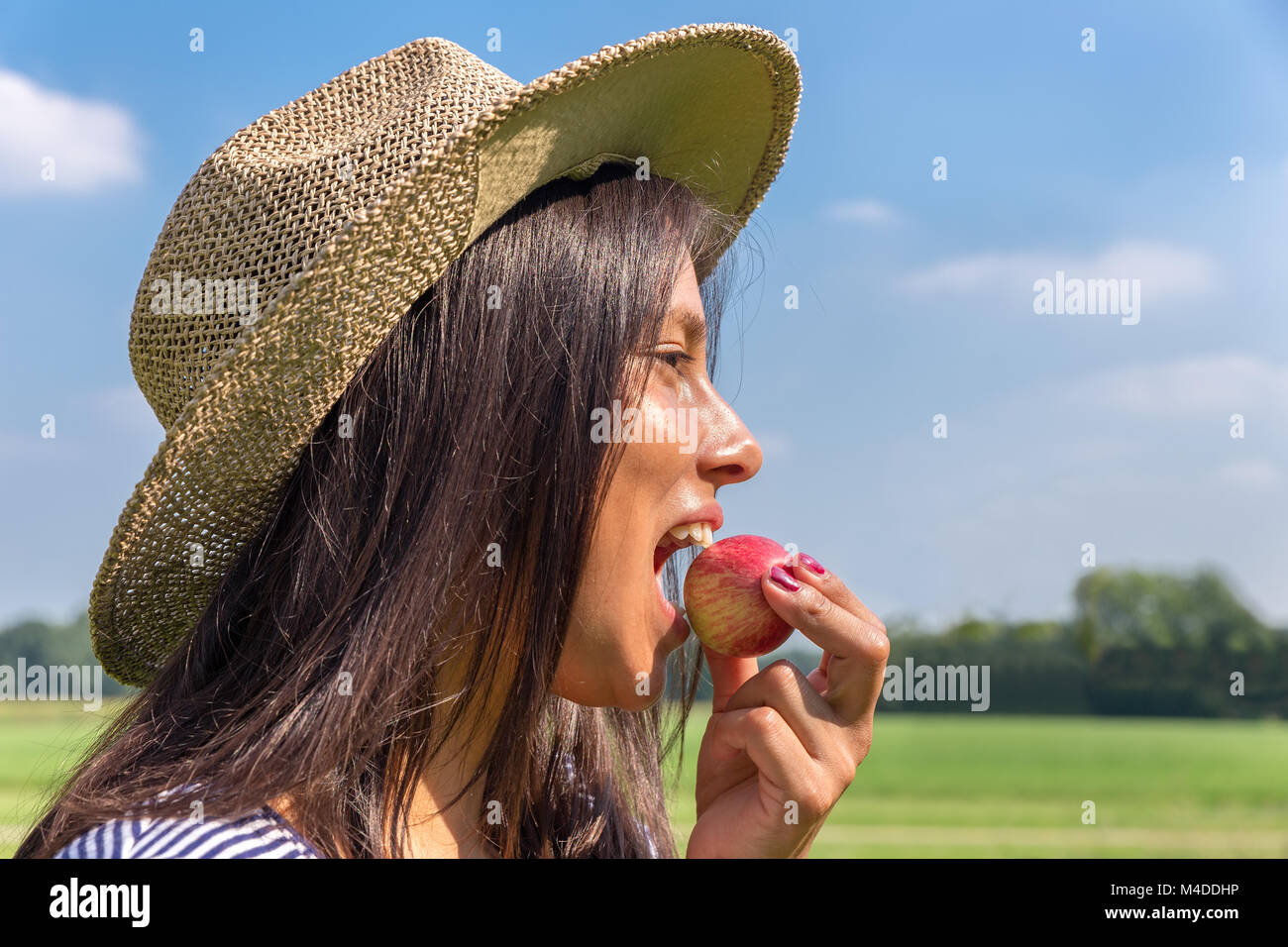 Red apple with bite hi-res stock photography and images - Alamy