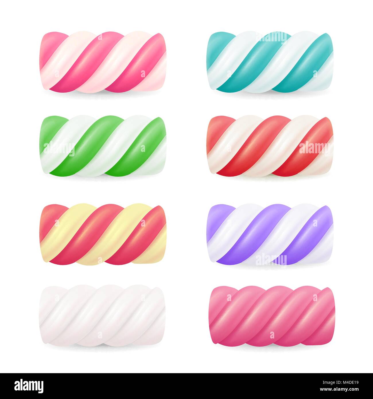Realistic Marshmallow Candy Vector. Set Colorful Twisted Marshmallows ...
