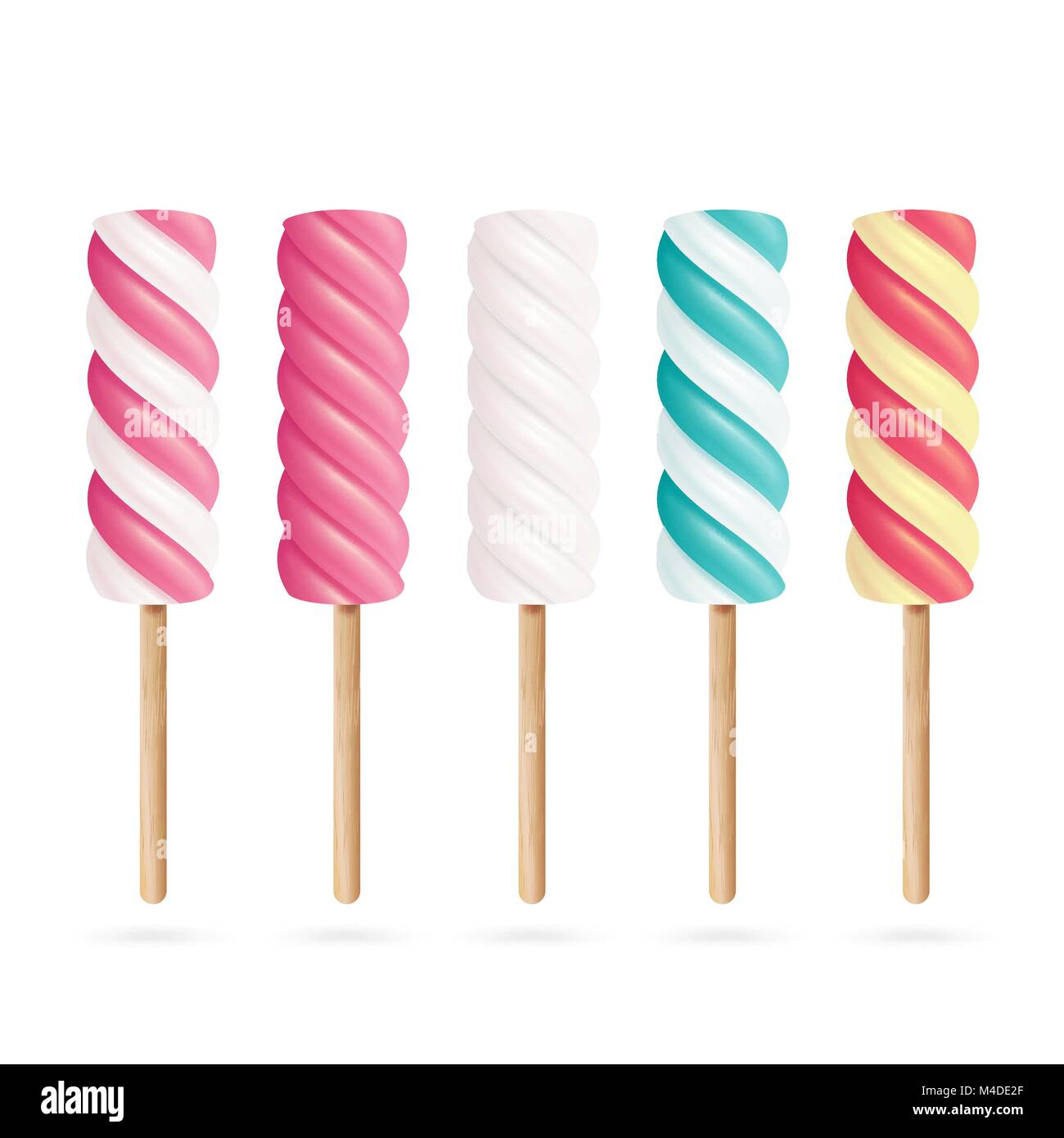 Realistic Marshmallows Candy Vector. Pink And White Spiral Candy ...