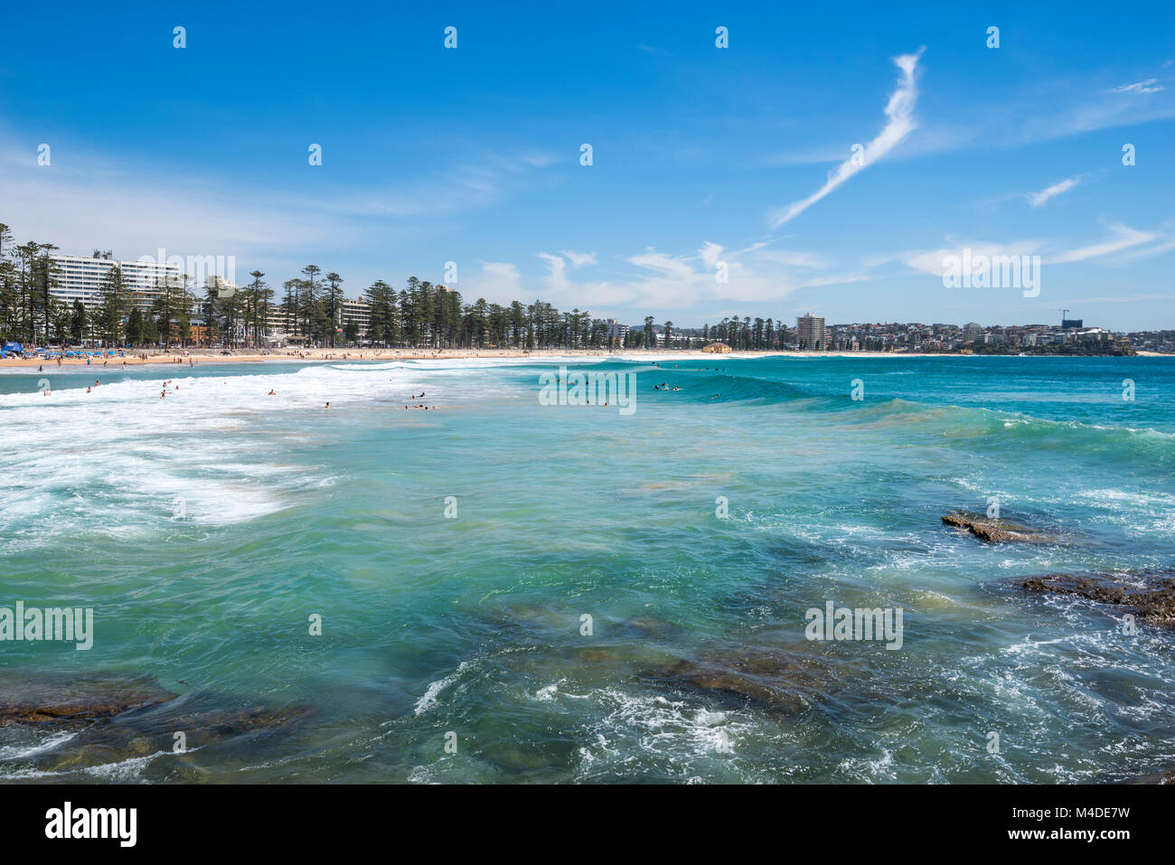 Manly Beach on a summer day with blue sky, Sydney, Australia Stock ...