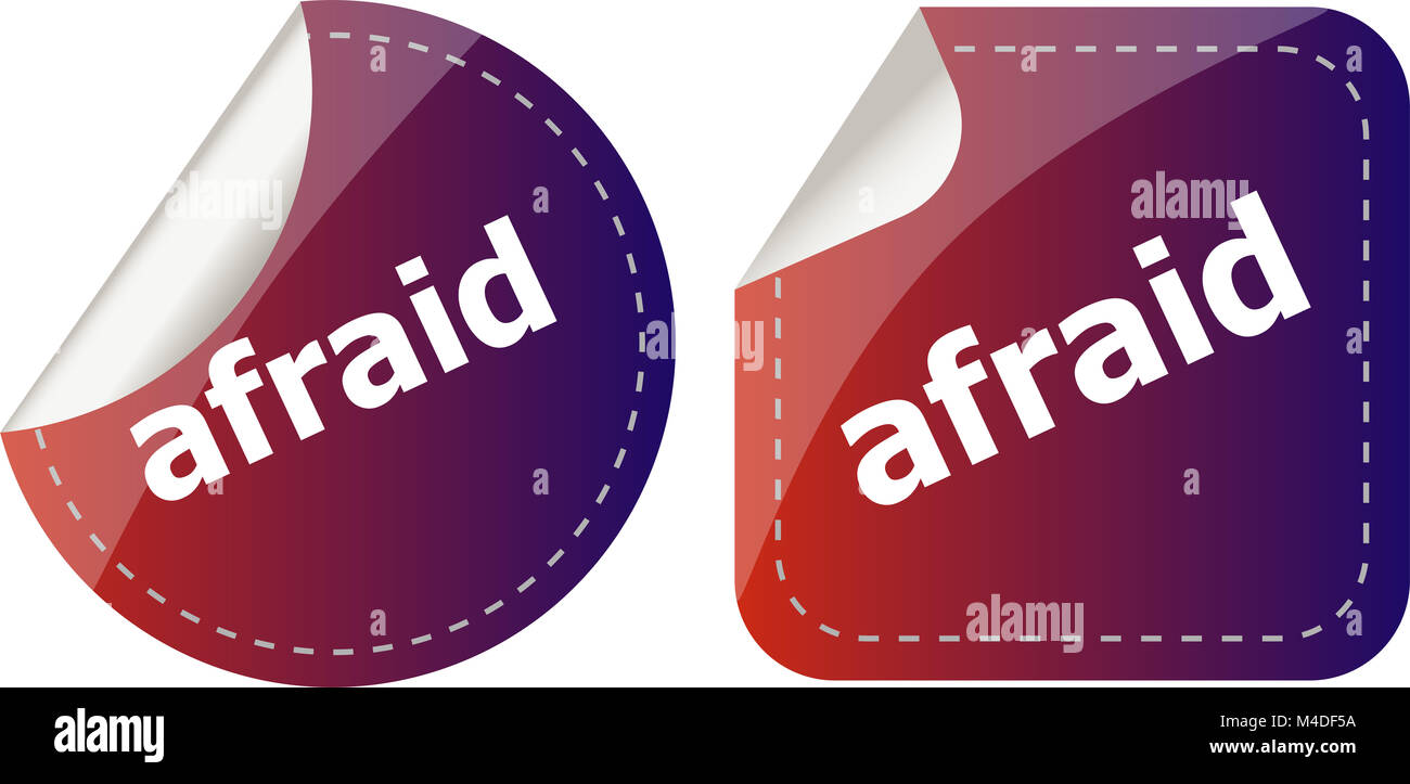 afraid word stickers set, icon button isolated on white Stock Photo - Alamy