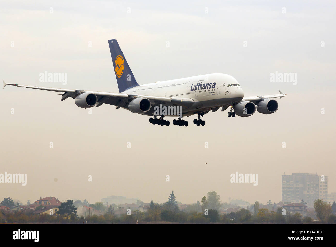 Airbus A380 airplane landing Stock Photo - Alamy