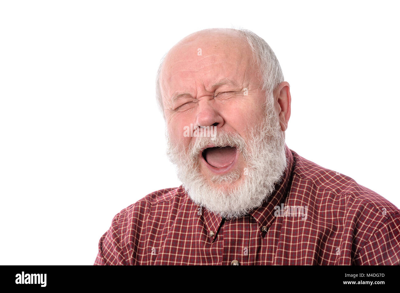 Senior man yawning, isolated on white Stock Photo - Alamy