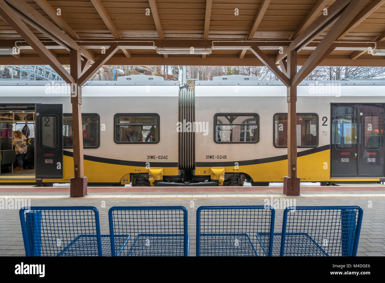 Train on the platform Stock Photo - Alamy