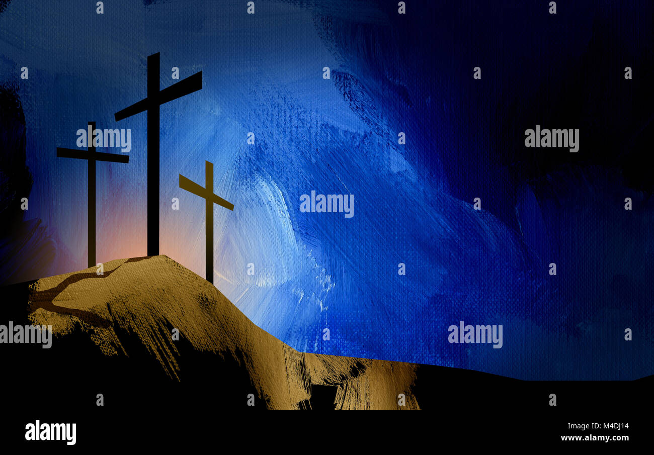 Graphic illustration of Christian crosses at Calvary where Jesus Christ ...