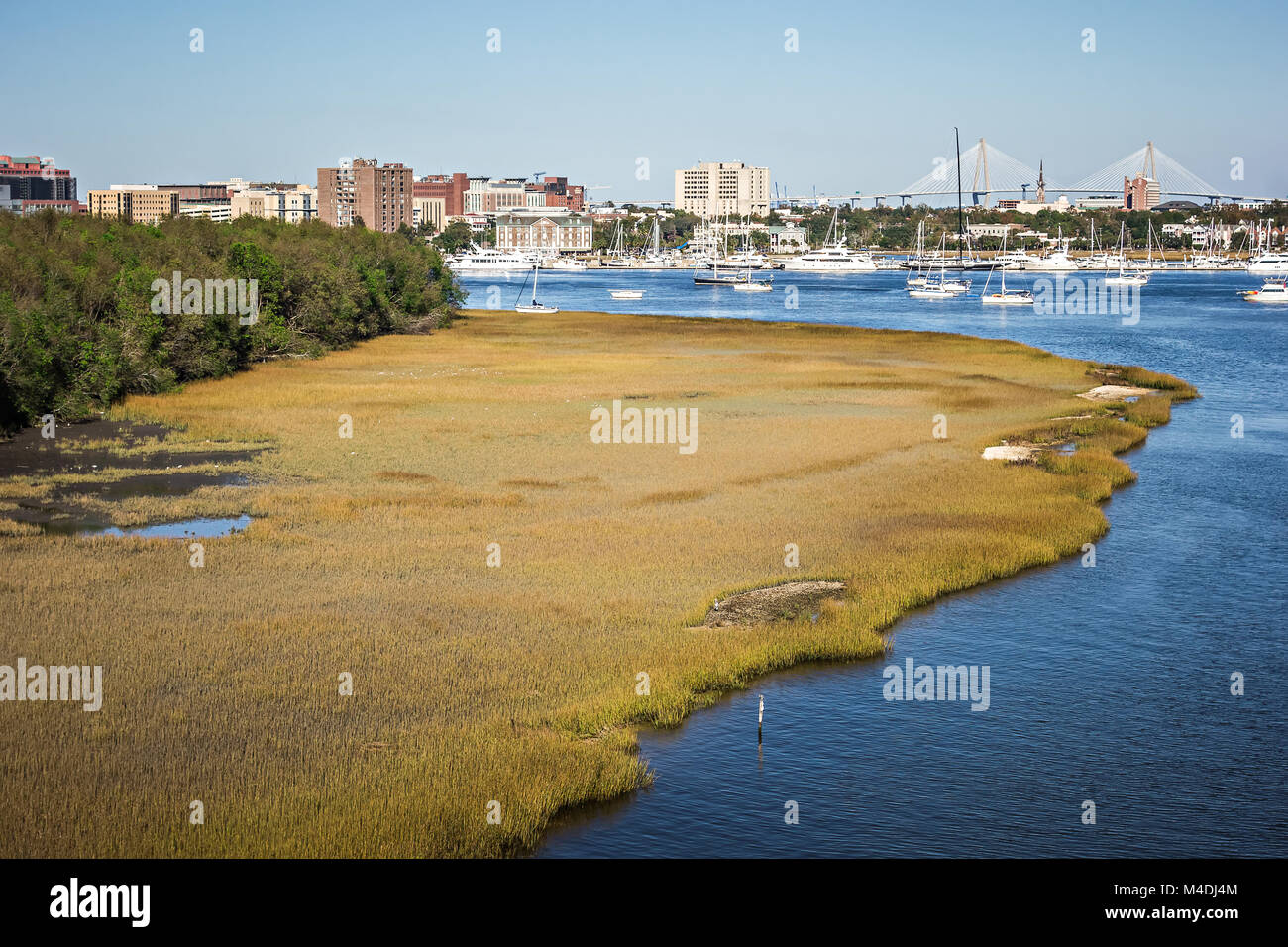 charleston south carolina skyline view across river Stock Photo - Alamy