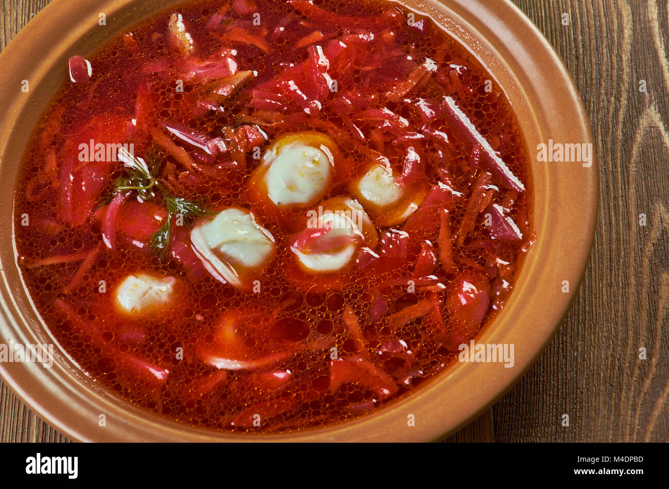 Polish beet soup with dumplings Stock Photo - Alamy
