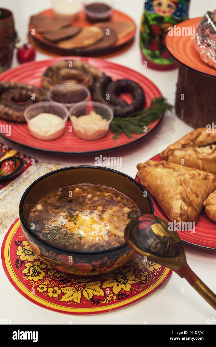 Russian table with food Stock Photo - Alamy
