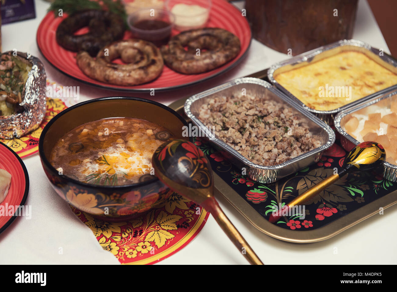 Russian table with food Stock Photo - Alamy