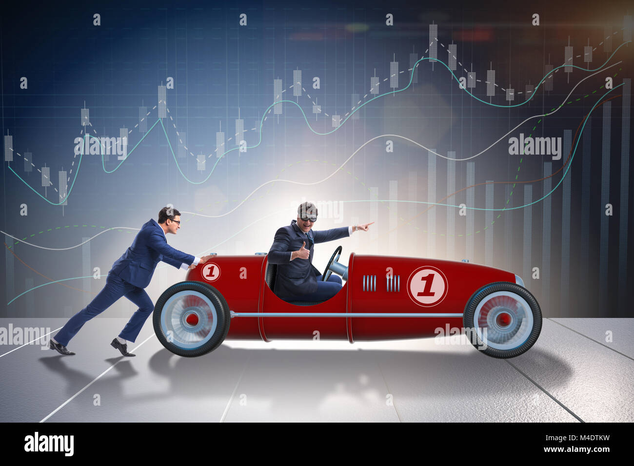Businessman car pushing in teamwork concept Stock Photo - Alamy