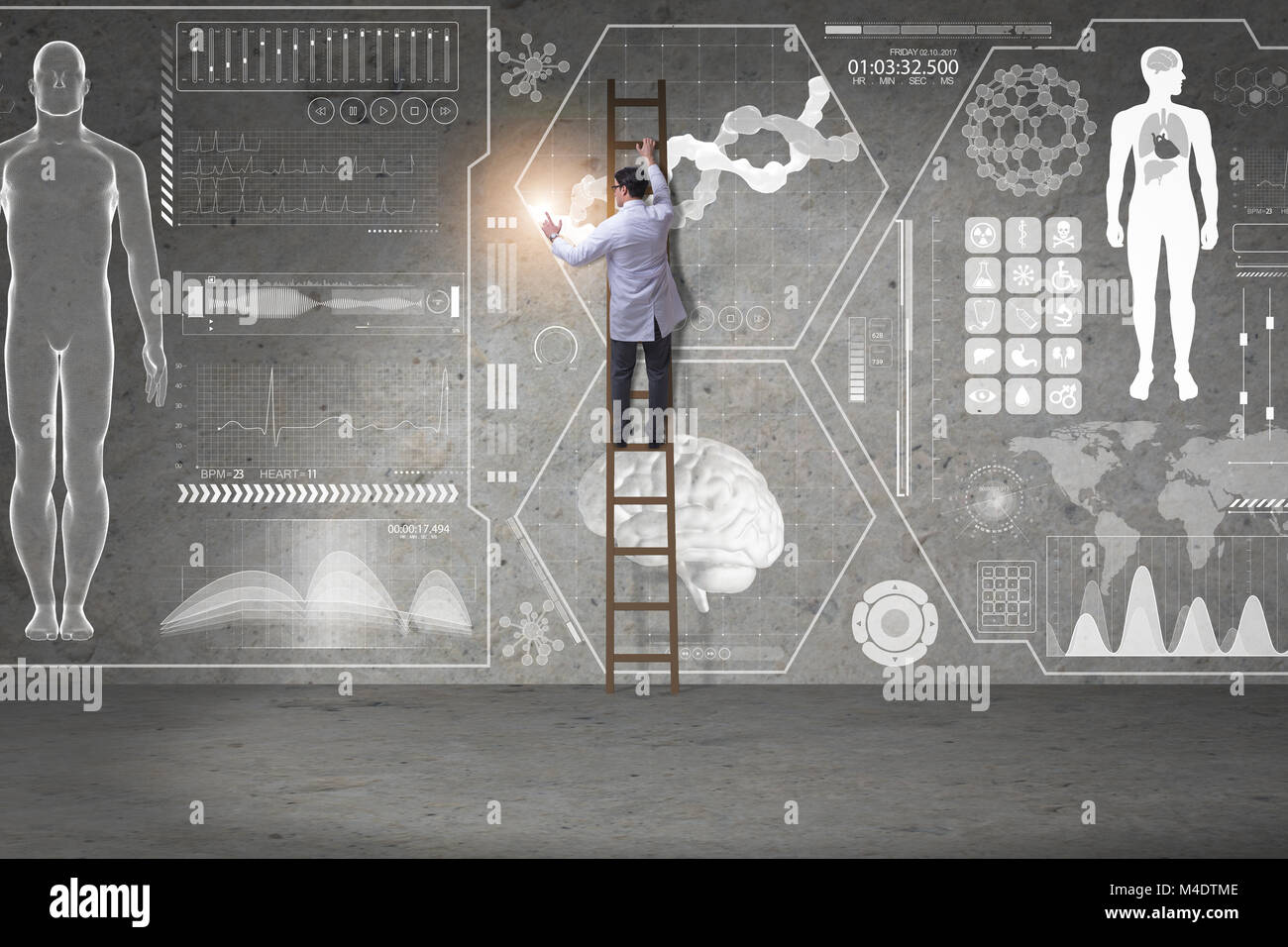 Male doctor climbing ladder in medical concept Stock Photo - Alamy