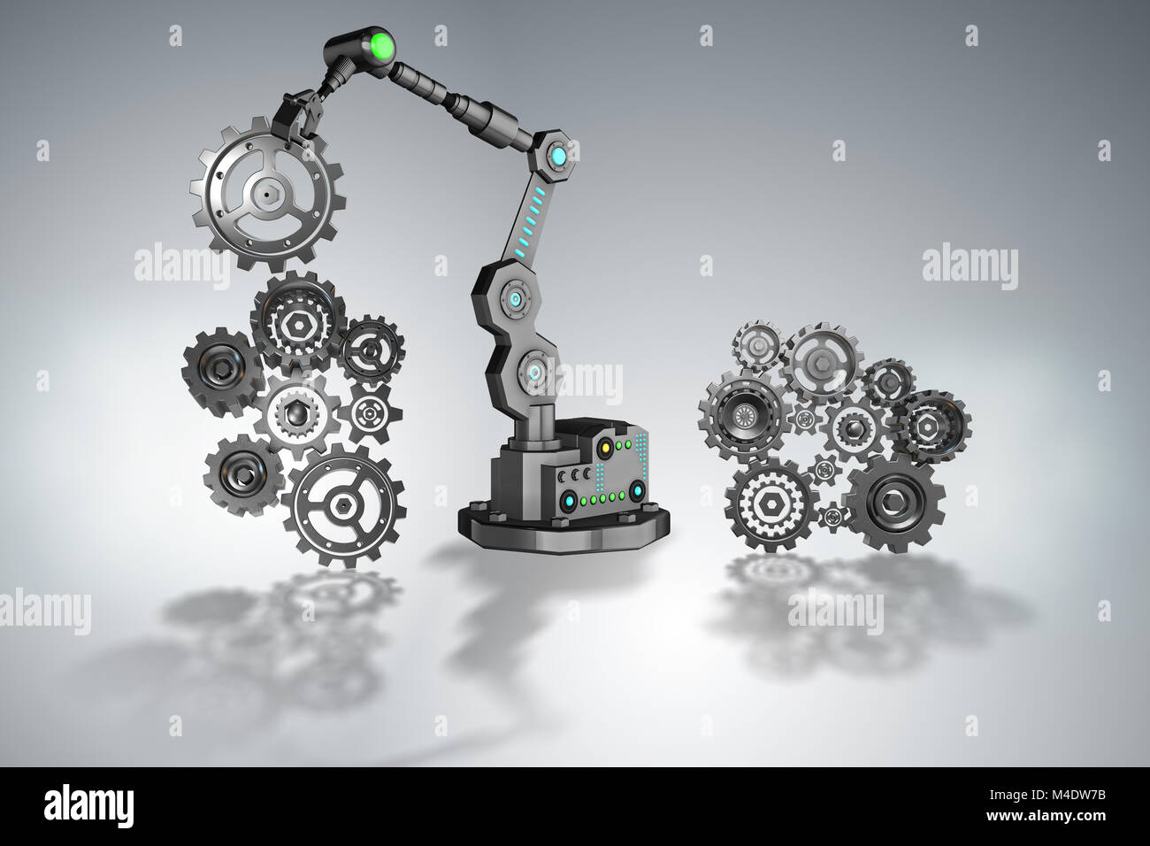 Robot putting cogwheels in connection Stock Photo - Alamy