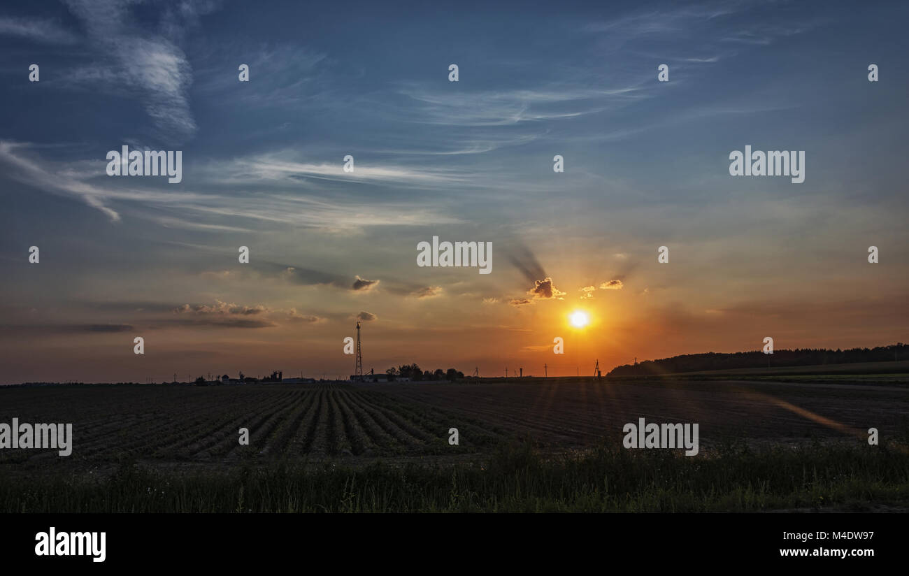 Evening landscape. Sunset in the field Stock Photo - Alamy