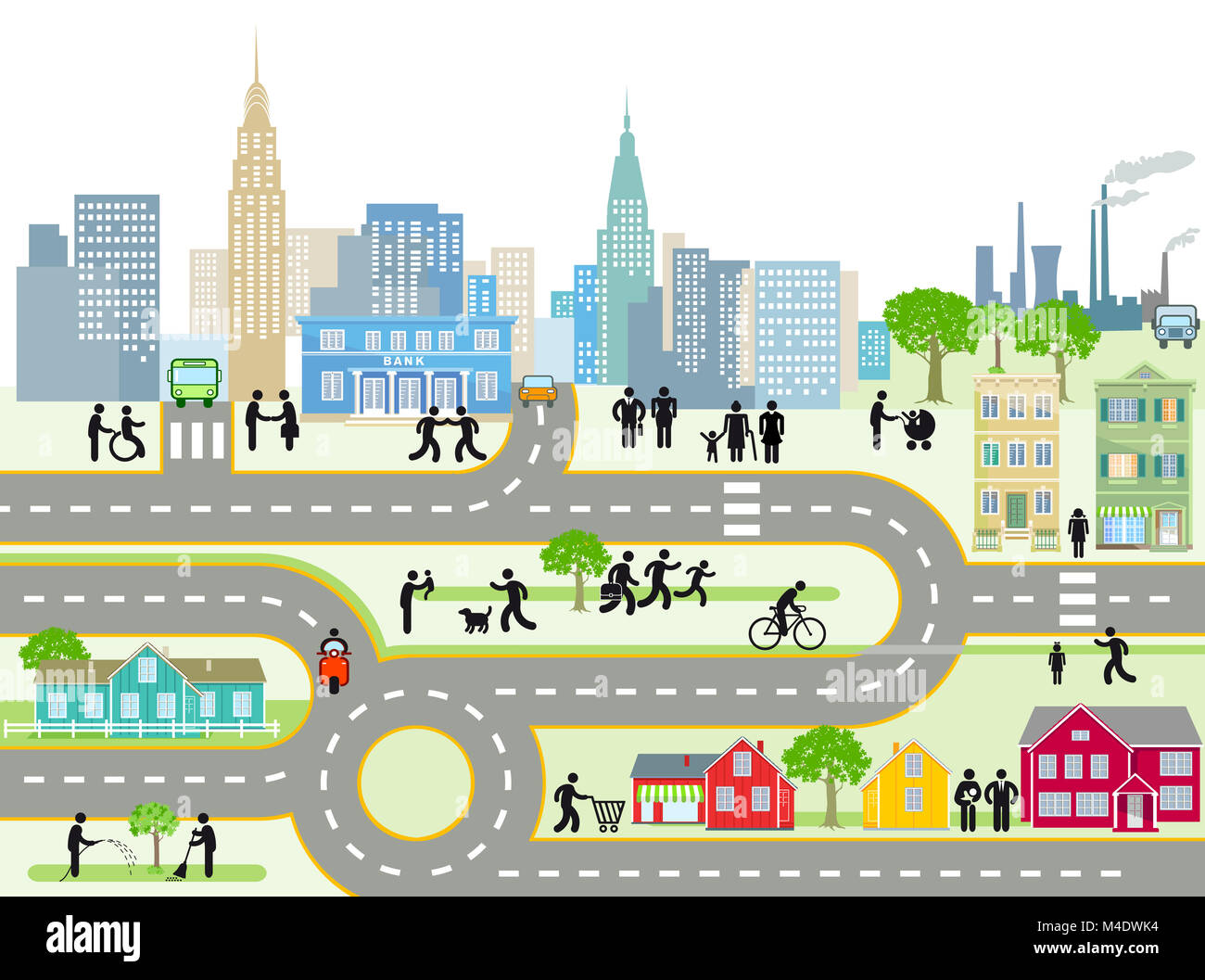 Street in town with people and car transport Stock Photo - Alamy