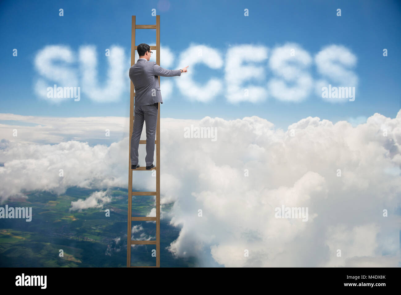 Businessman reaching success with career ladder Stock Photo - Alamy