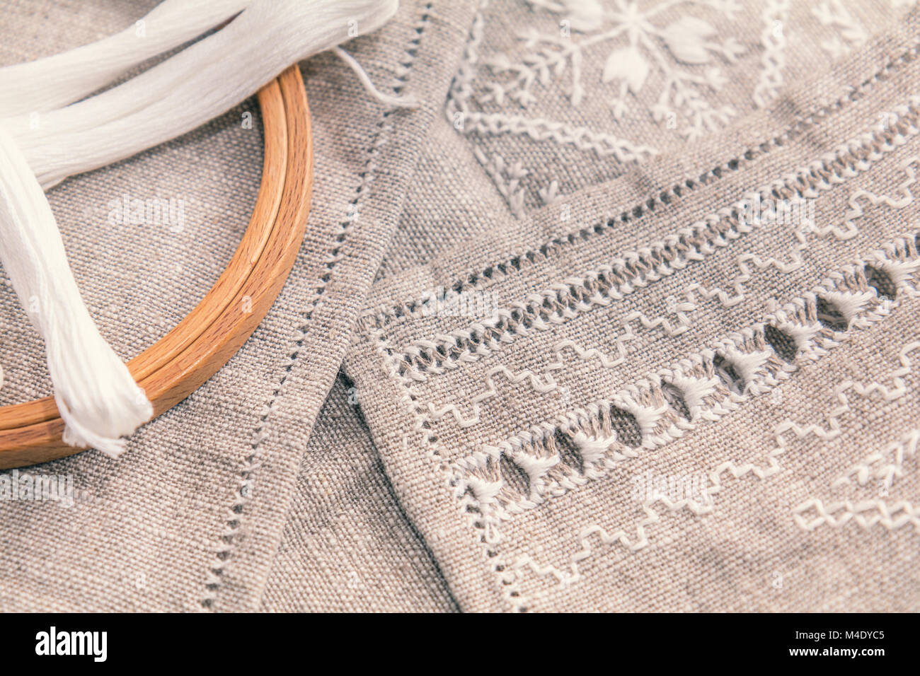 Set for embroidery with thread white color Stock Photo - Alamy