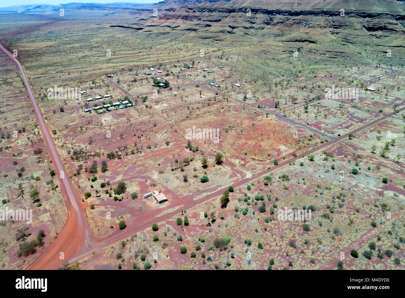Arial view over the abandoned asbestos mining town of Wittenoom ...