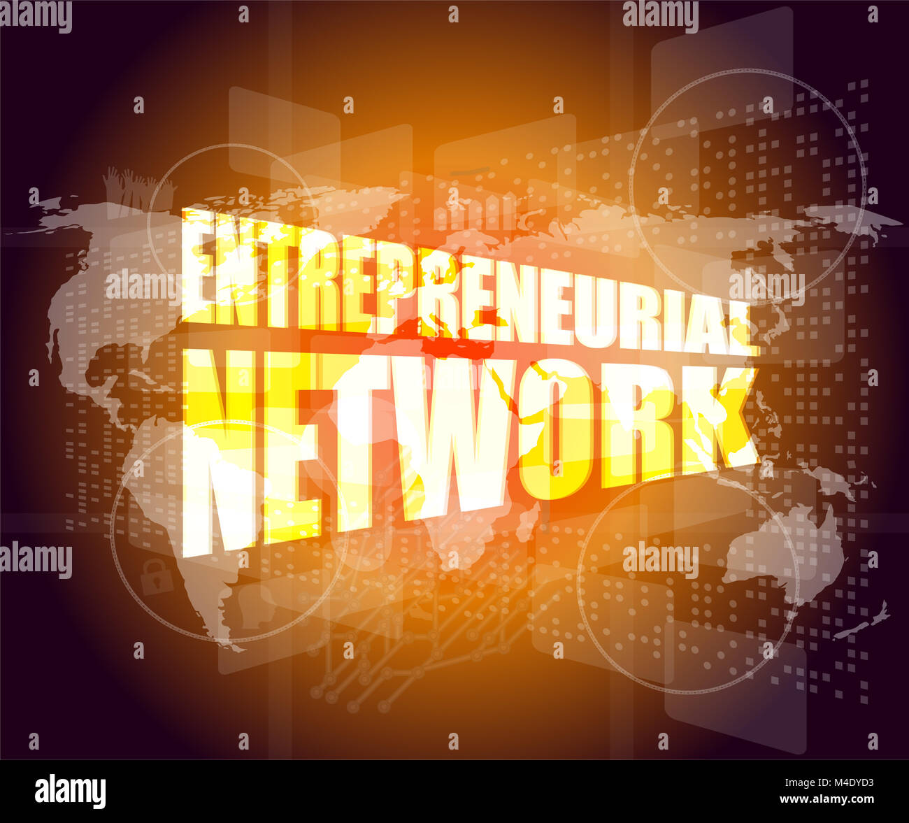 Management concept: entrepreneurial network words on digital screen ...