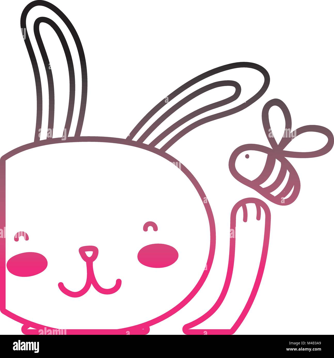 color line cartoon rabbit with bee insect flying Stock Vector Image ...