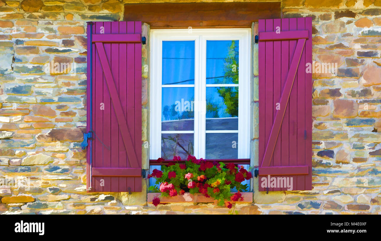Old shutter windows flowers hi-res stock photography and images - Alamy