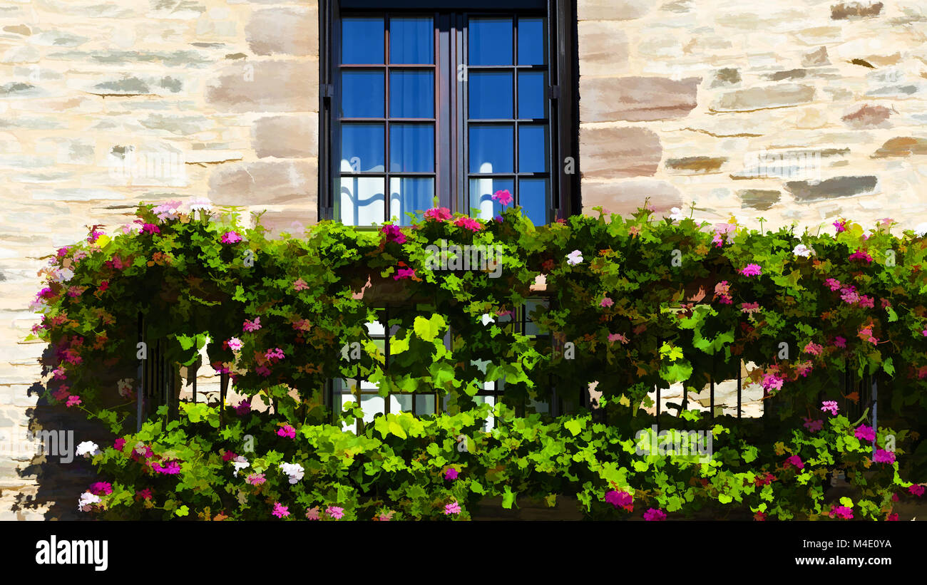 Windows with Flowers Stock Photo - Alamy