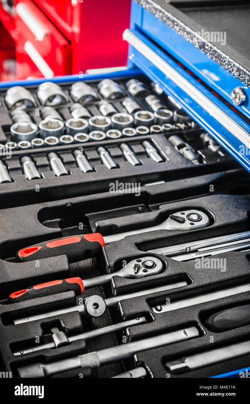Toolbox in the workshop, close-up Stock Photo - Alamy