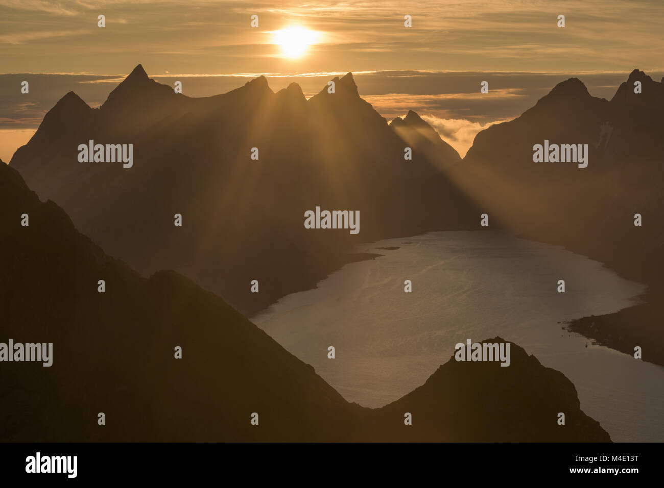 Evening mood, Kjerkfjorden, Moskenesoeya, Lofoten, Norway Stock Photo ...