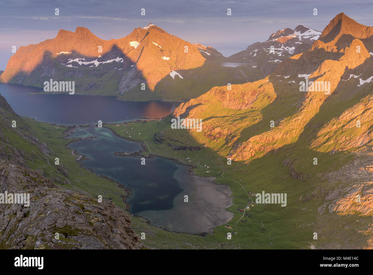 Evening mood, Bunesfjorden, Moskenesoeya, Lofoten, Norway Stock Photo ...