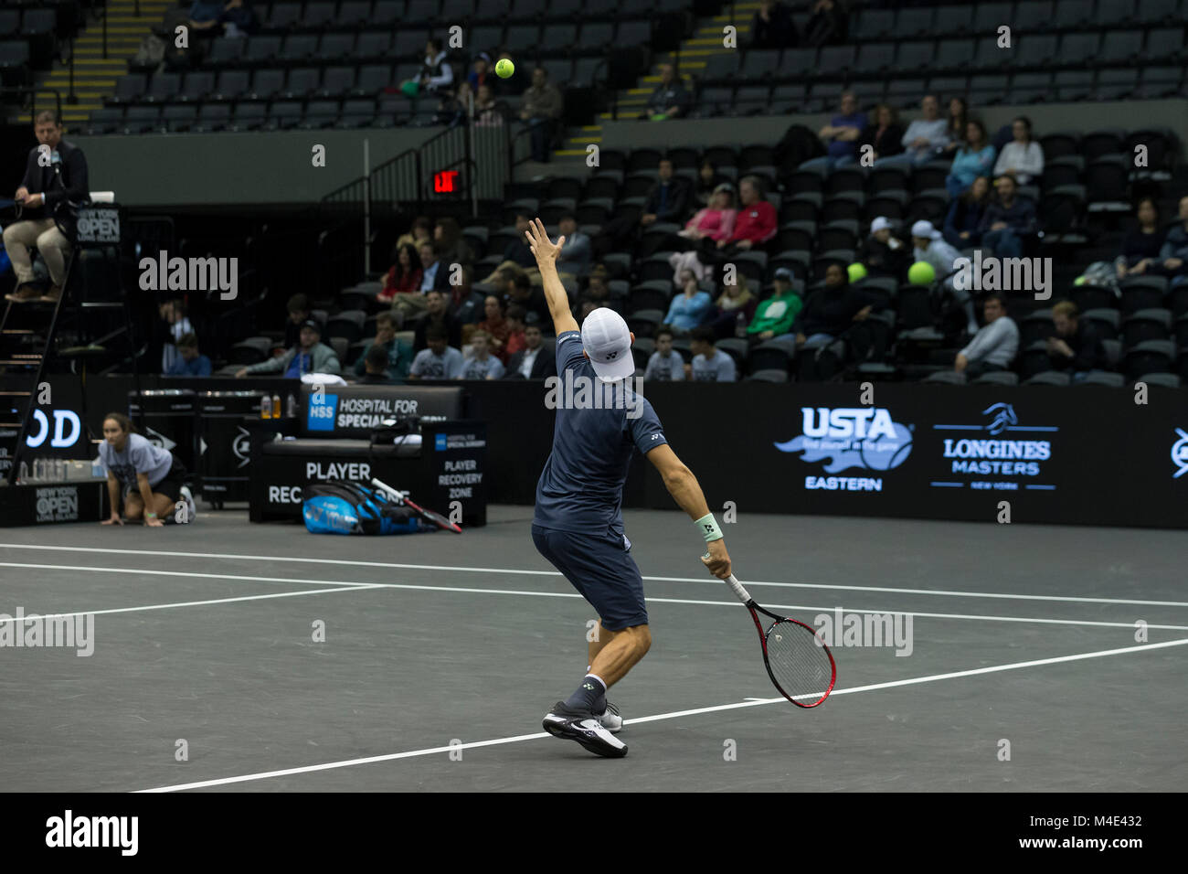 Uniondale, United States. 14th Feb, 2018. Radu Albot of Moldova serves ...