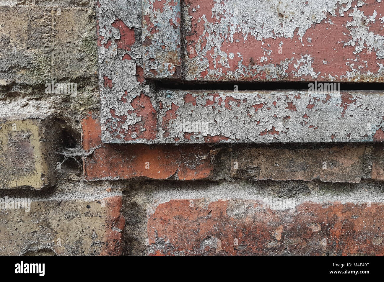 Abstract grunge texture fragments rusty metal surface and ruined bricks ...