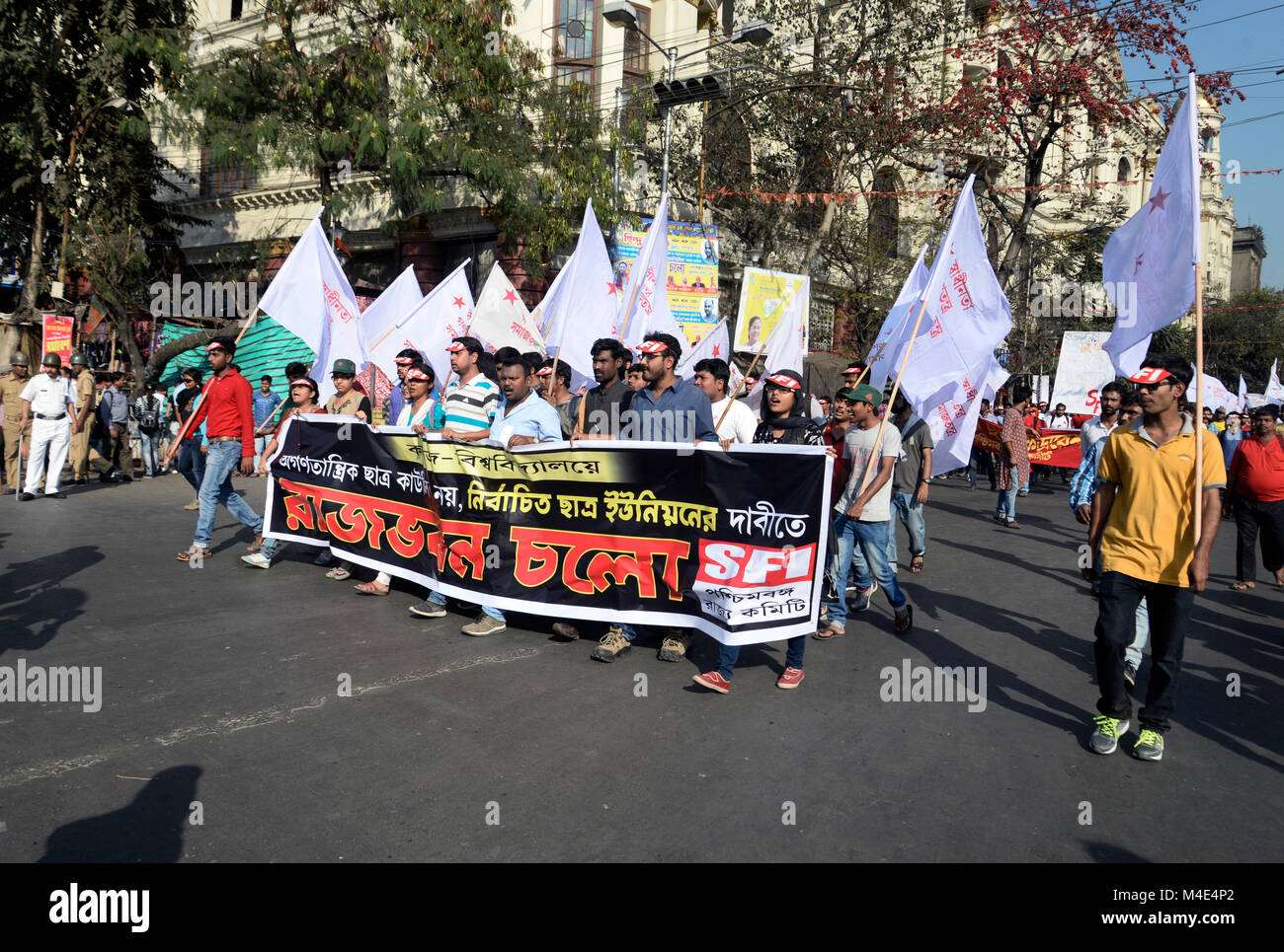 Kolkata, India. 15th Feb, 2018. Student activist shout slogan against ...