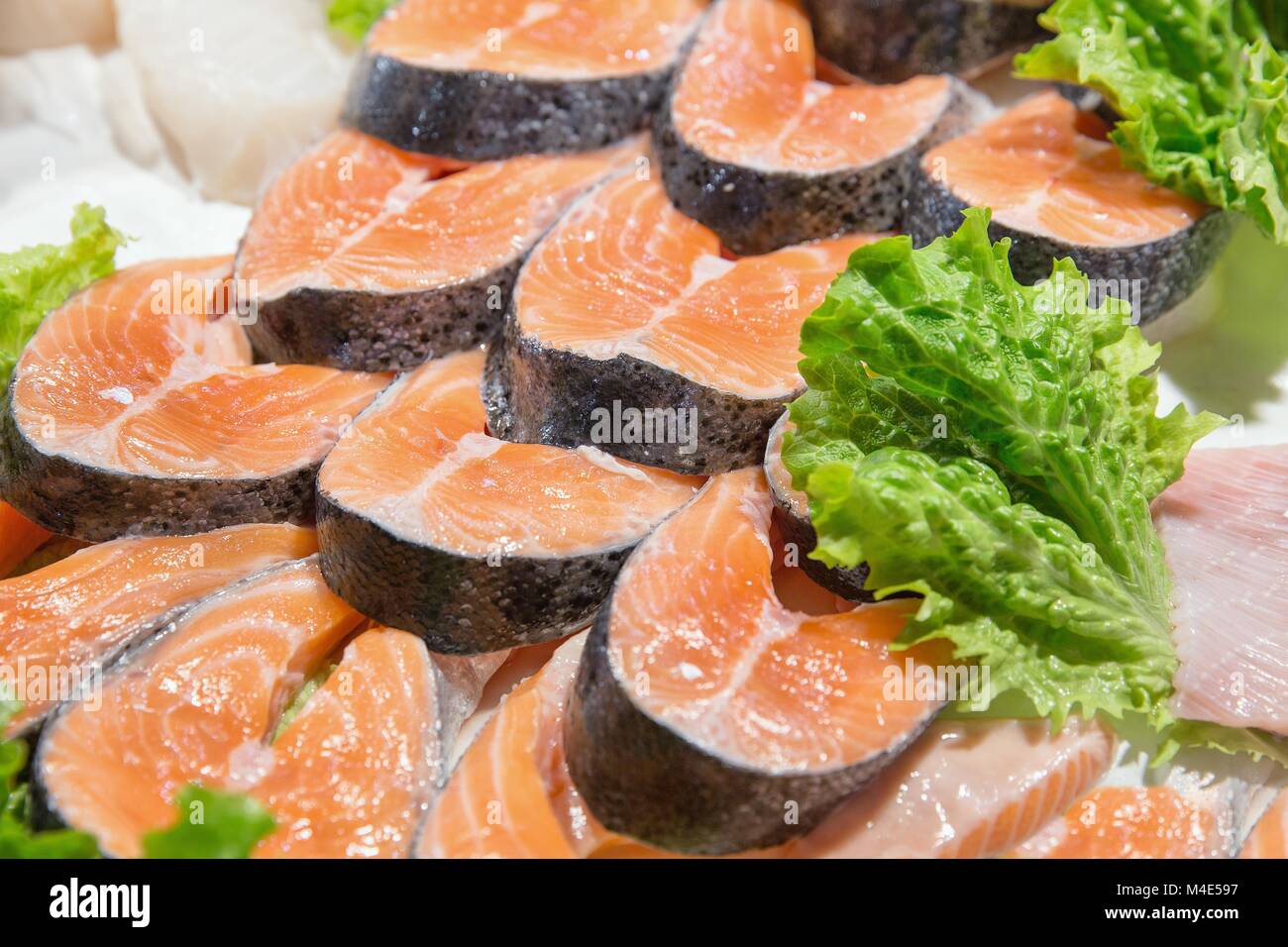 Close up of fish on display in a fish market Stock Photo - Alamy