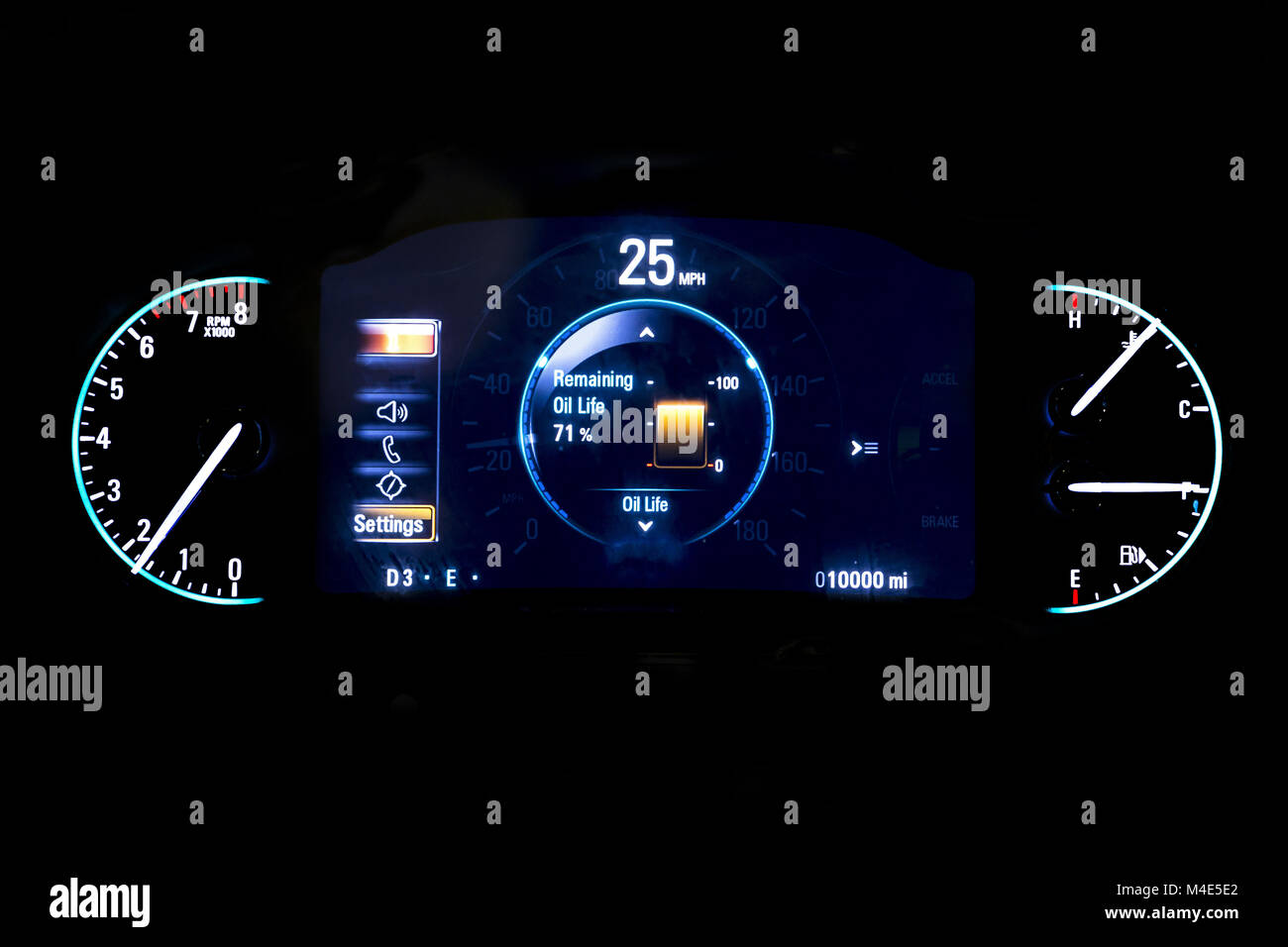 Modern light car mileage on black background 25 mph Stock Photo - Alamy