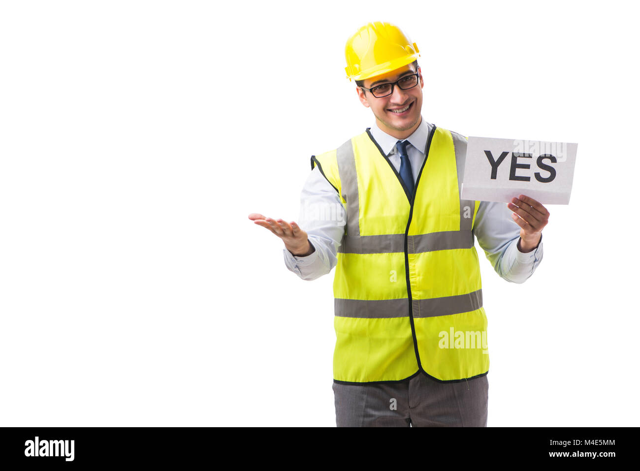 Construction supervisor with yes asnwer isolated on white background ...